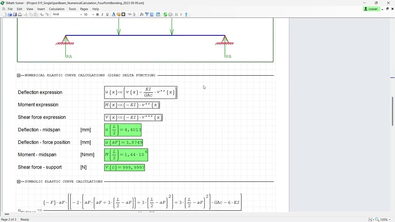 Four-point bending beam (SMath) #structuralengineering #smath