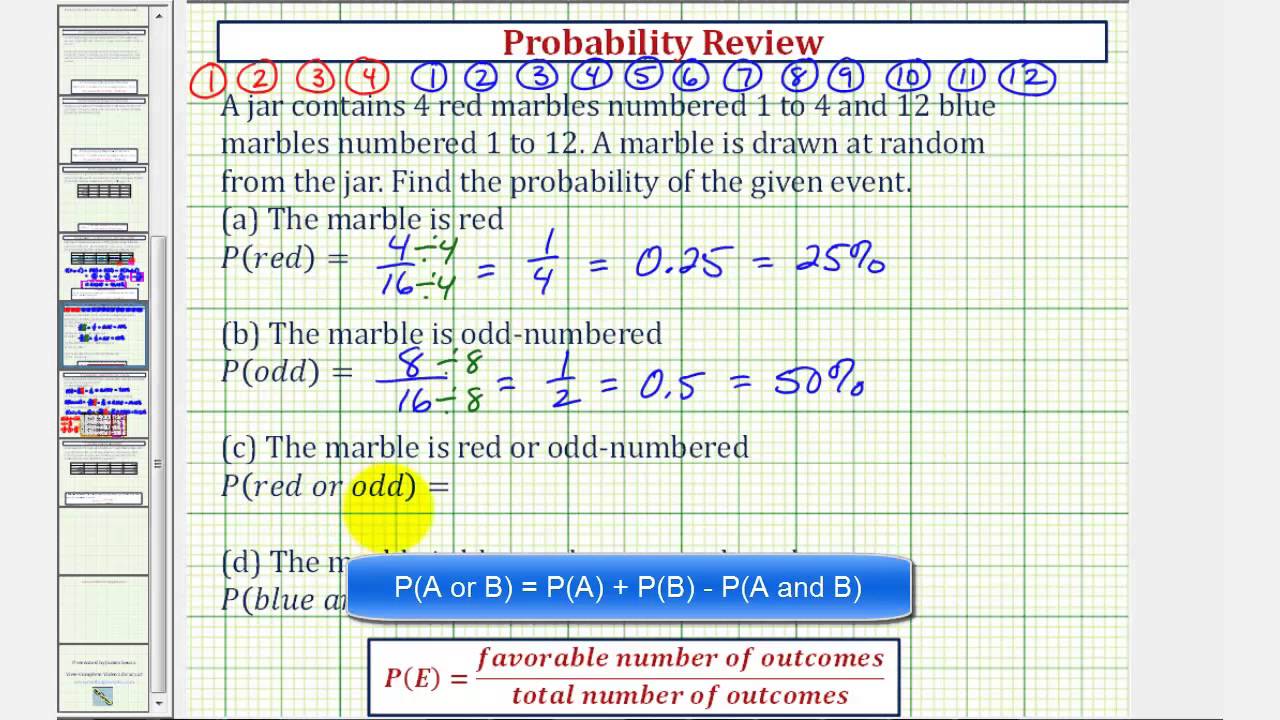 Ex: Basic Probability Review Using Marbles