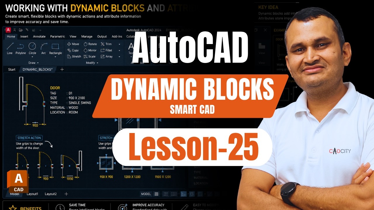 AutoCAD Dynamic Blocks & Attributes Tutorial | Smart Blocks Workflow | Lesson-25