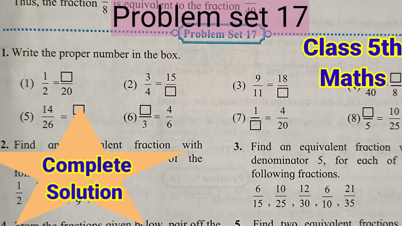 Problem set 17 Class 5th Maths | Chapter 5. Fractions| Maharashtra state board