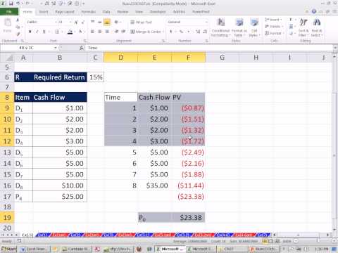 ACCTG 455: Excel Finance Class 61: Stock Value Based on Present Value of Future Dividend Cash Flows.