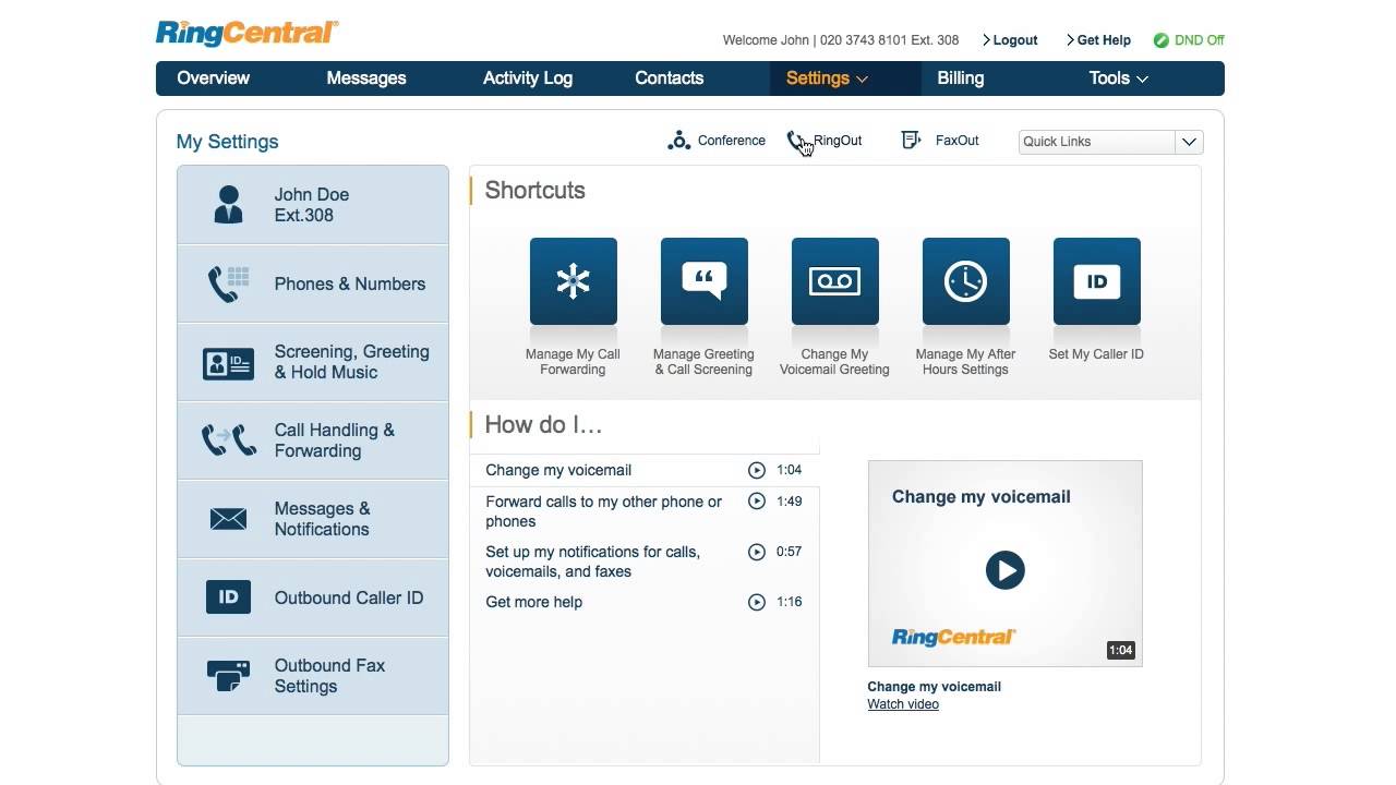 RingCentral User Interface Overview