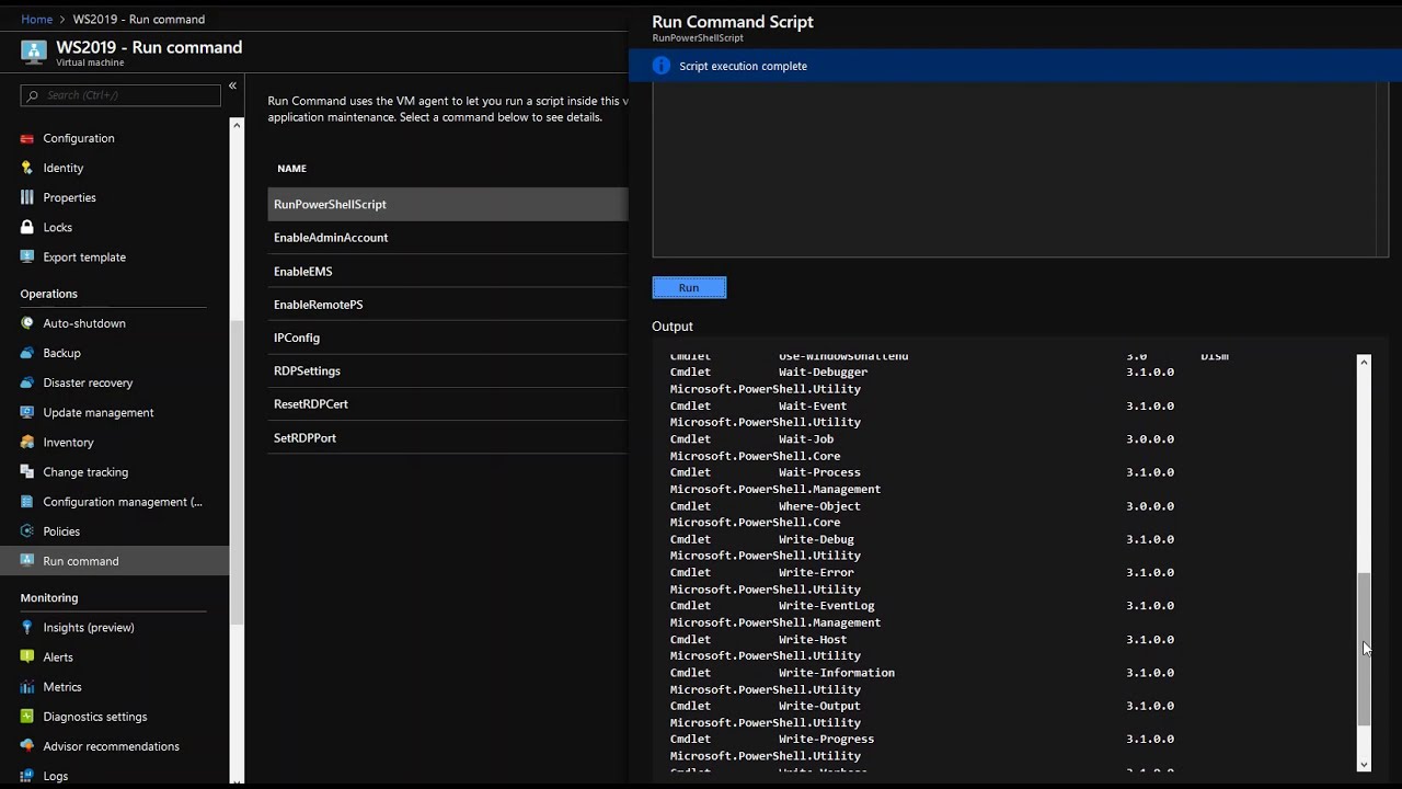 Run Command on a Microsoft Azure Windows 10 VM