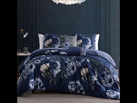 Daisy Navy Blue Floral 5-Piece Comforter Bed Set