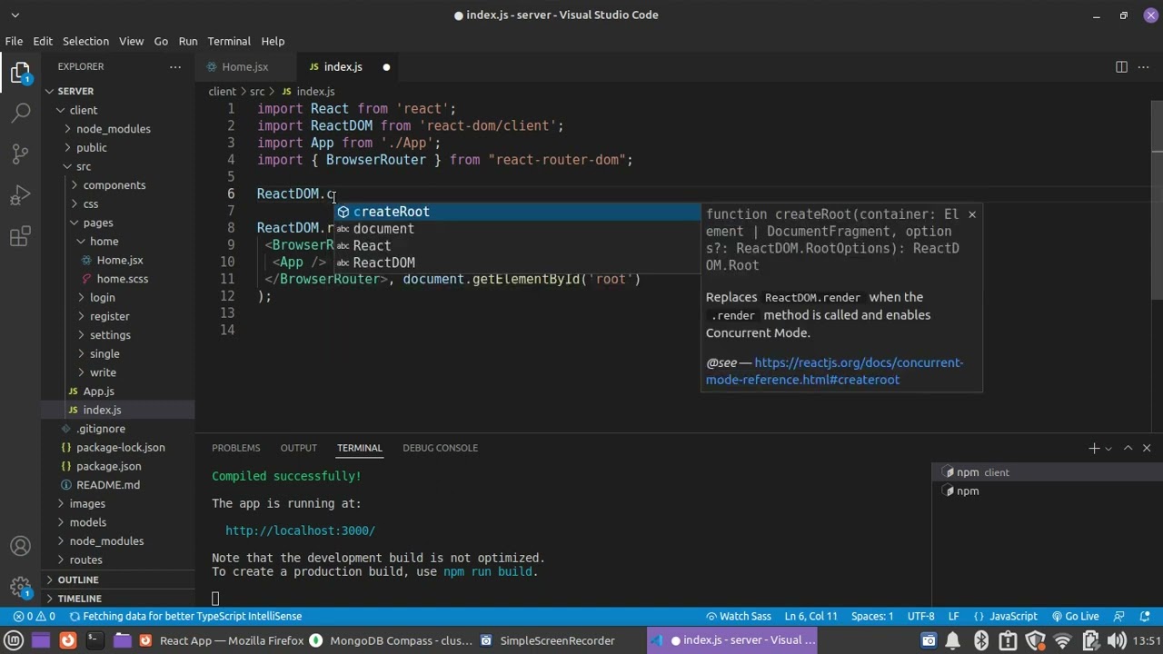 ReactDOM/ CreateRoot Error/ VS Code / ReactJs