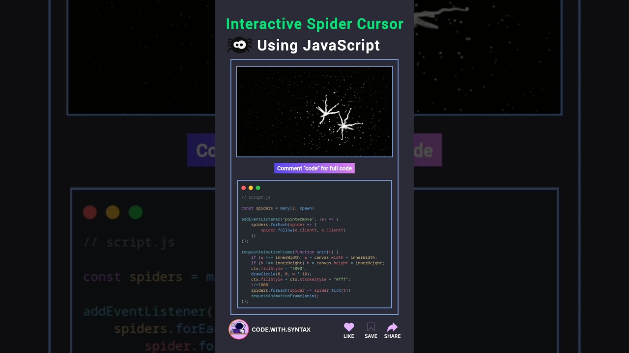 🕷️ Interactive Spider Cursor Animation Using JavaScript 💻✨ #htmlcss #programming #animation #linux