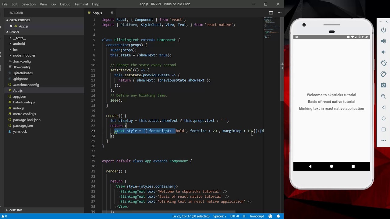 Add Blinking Animation on Text in React Native
