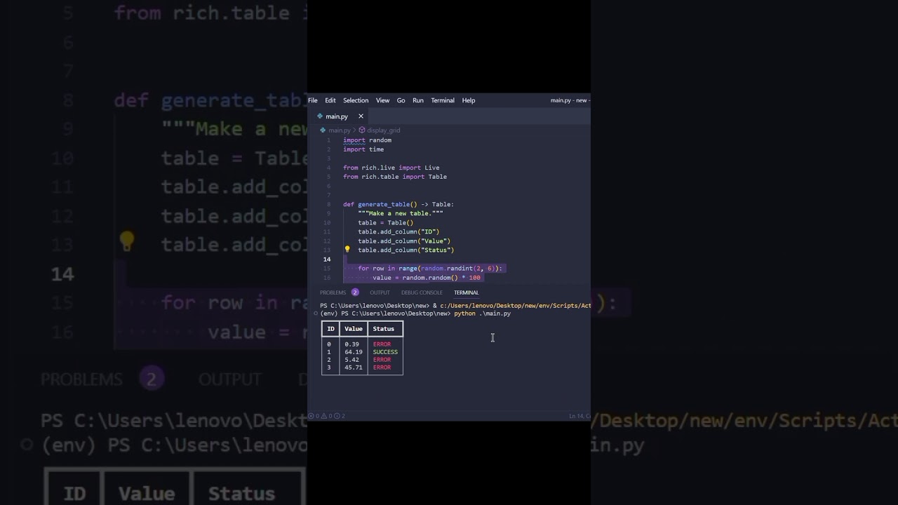 CLI live table in python 🐍💻💥 #learnpython