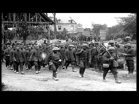 US 1st Division troops (AEF) in Picardy, France, during World War I HD Stock Footage