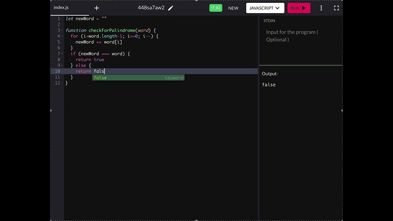 Check Palindrome Algorithm using Javascript Explained