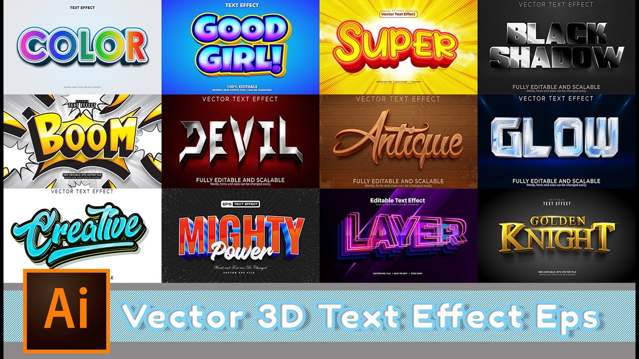 👌Vector 3D Text Effect Eps File | 3d Text Effect in Adobe Illustrator📌
