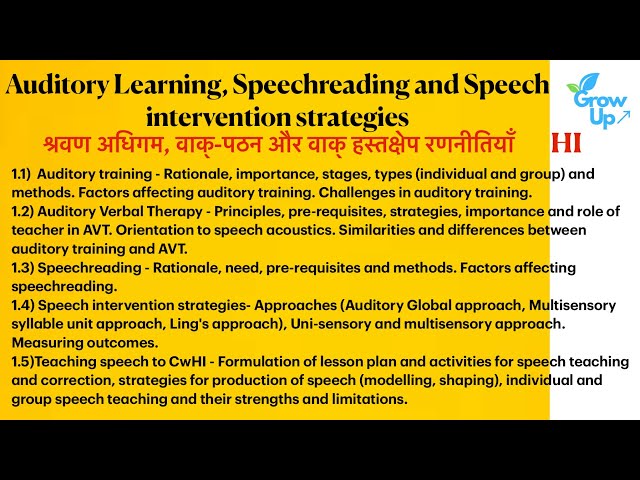 Understanding Auditory Learning and Speech Intervention Strategies ...