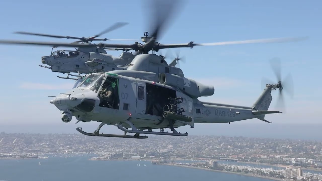 Padres Flyover in Marine Corps AH-1Z Viper and UH-1Y Venom Helicopters