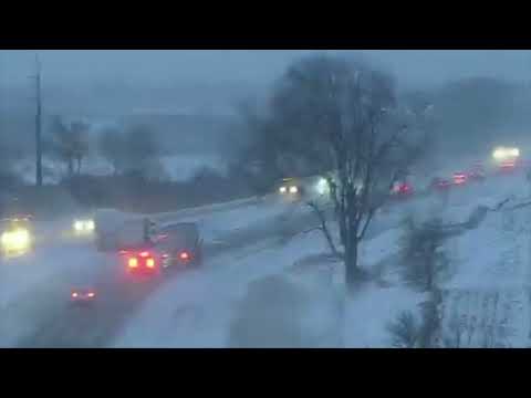 Semis jackknife on I-35 near Faribault, Minnesota
