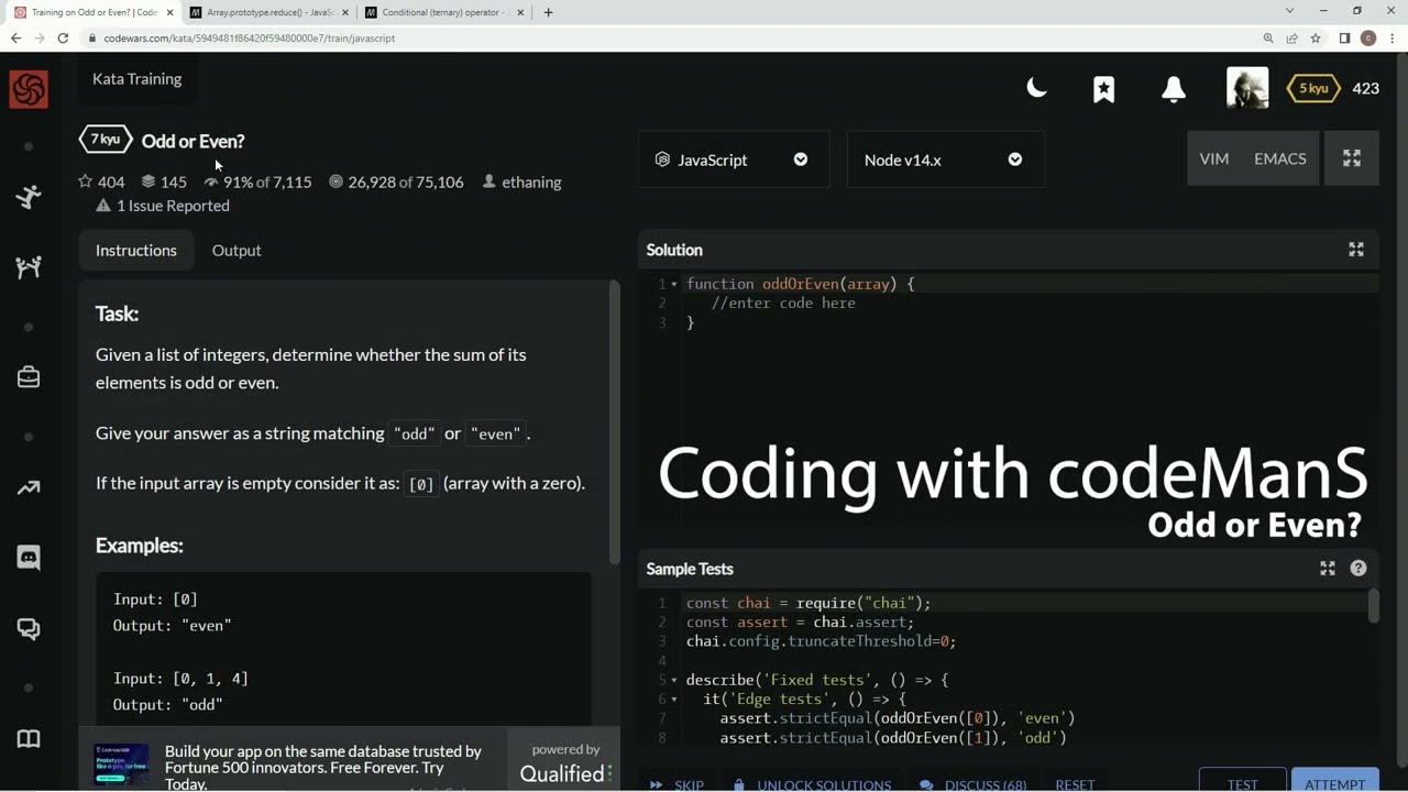 Codewars 7 kyu Odd or Even JavaScript