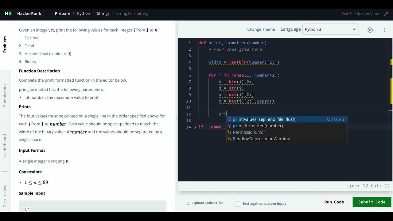 Hackerrank Python Solution #10 Strings - Python: String Formatting