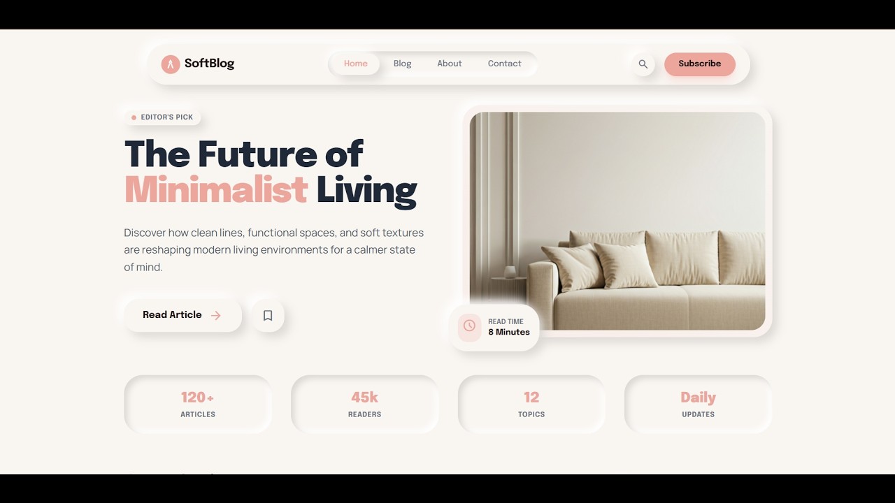 Soft UI Blog Template Showcase | Built with HTML & Tailwind CSS