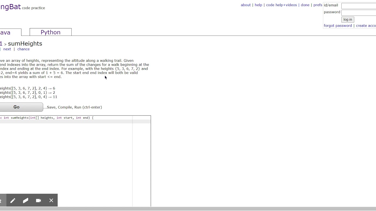 CodingBat Java AP-1 sumHeights