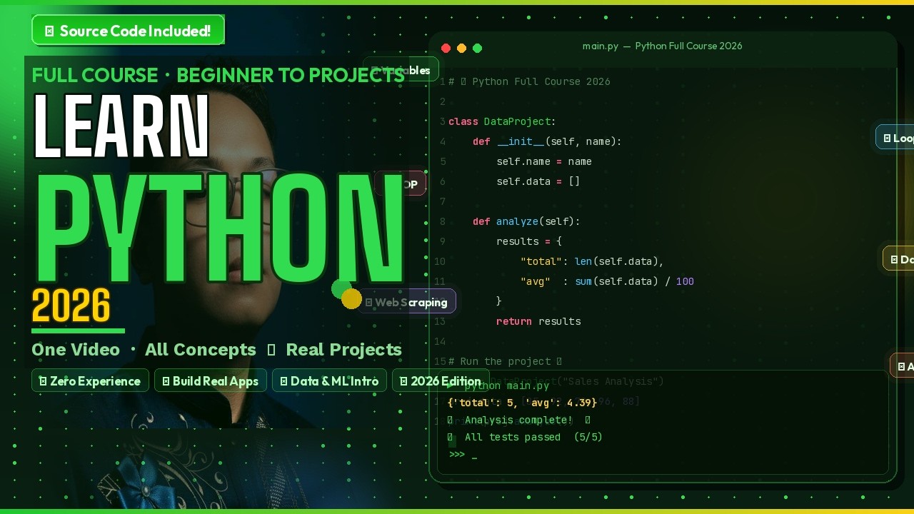 Learn Python in One Video (Beginner to Projects) | Full Course 2026