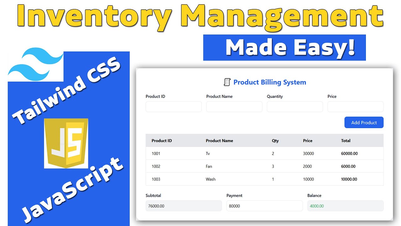 Build an Inventory Management System using JavaScript & Tailwind CSS | Full Tutorial