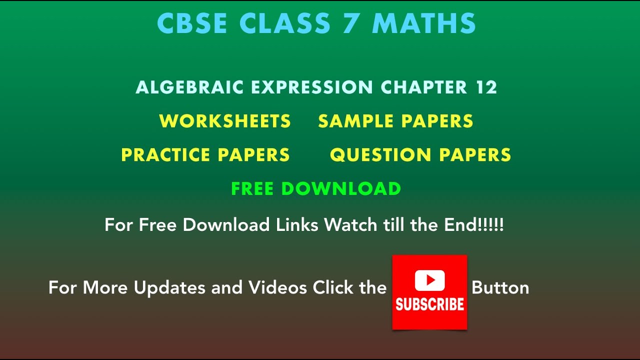Algebraic Expressions - Class 7 Maths - Chapter 12 | Worksheets | Sample Papers