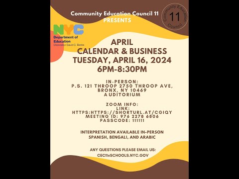 April 2024 Calendar and Business Meeting Recording