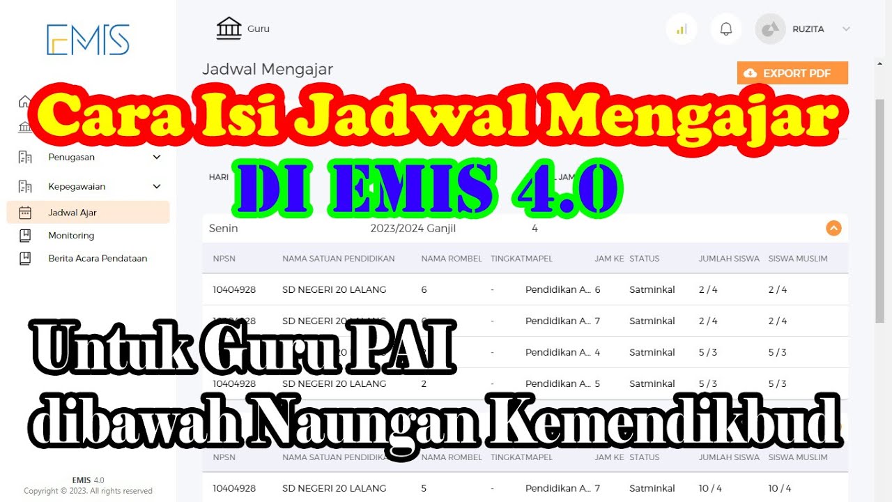 CARA PENGISIAN JADWAL MENGAJAR DI EMIS 4.0 UNTUK GURU PAI