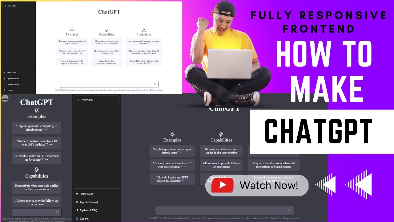 Make ChatGPT frontend fully responsive using HTML, CSS and JAVASCRIPT