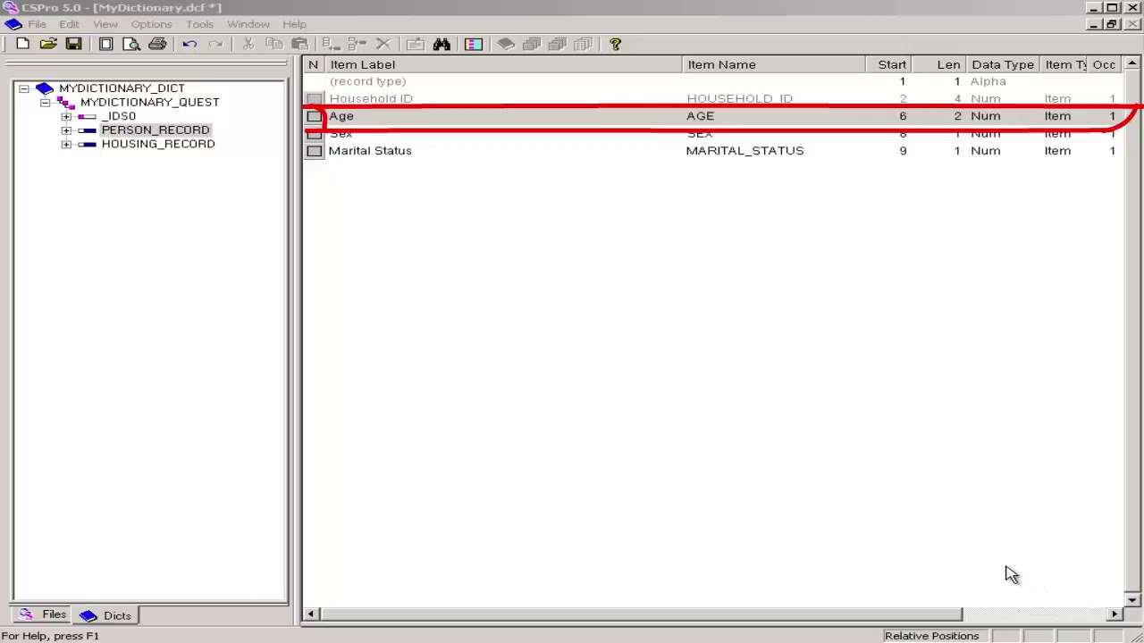 CSPro Creating the Data Dictionary