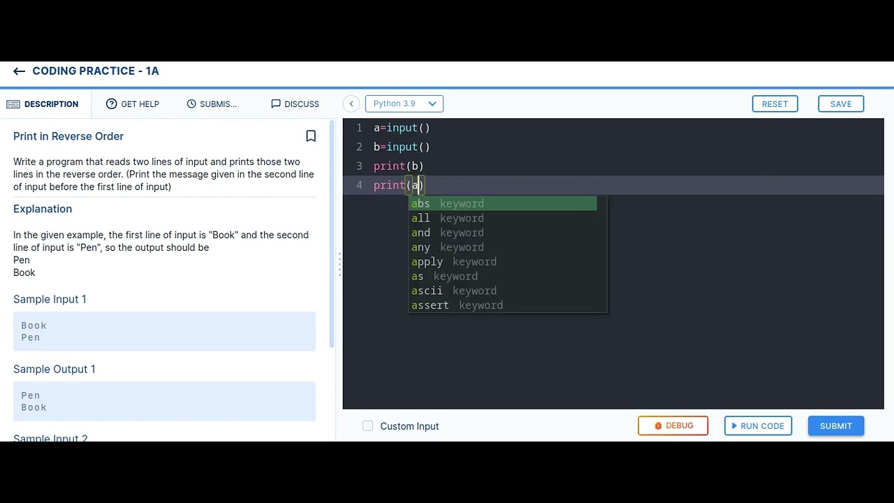 ccbp4.0 | python | print in reverse order | coding practice -1A