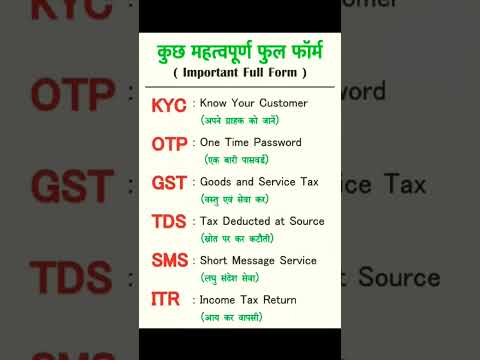 Important full form of KYC OTP GST TDS SMS ITR | #kyc #otp #gst #tds #sms #itr #gk #gs #gkshorts