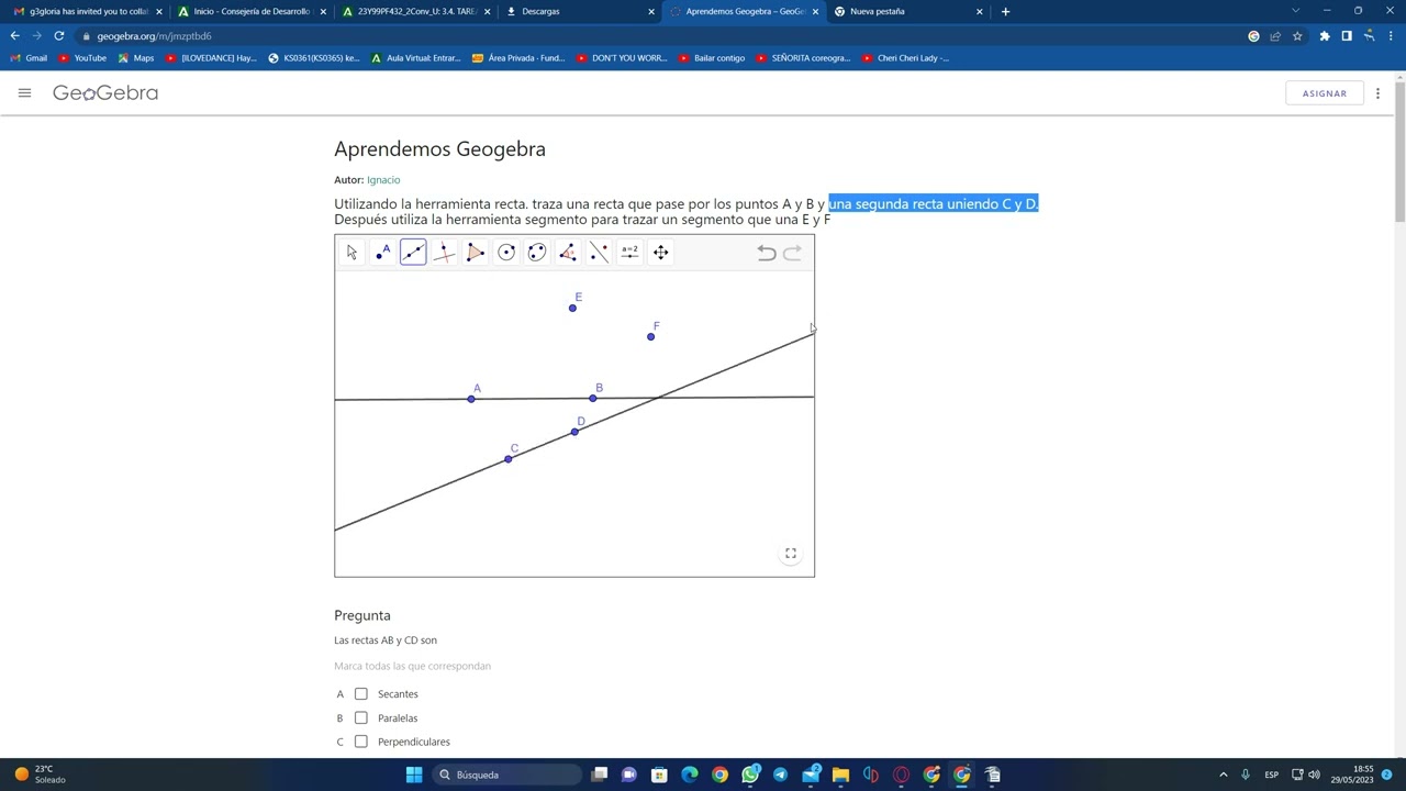 Rectas y Segmentos en Geogebra