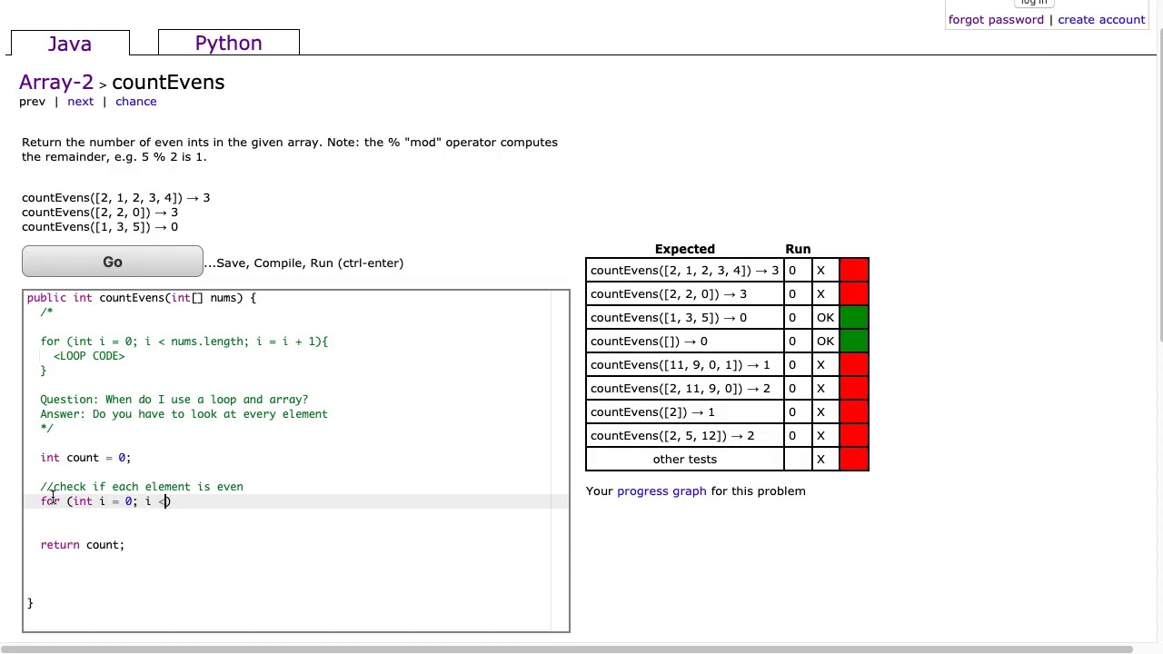 Codingbat - countEvens (Java)