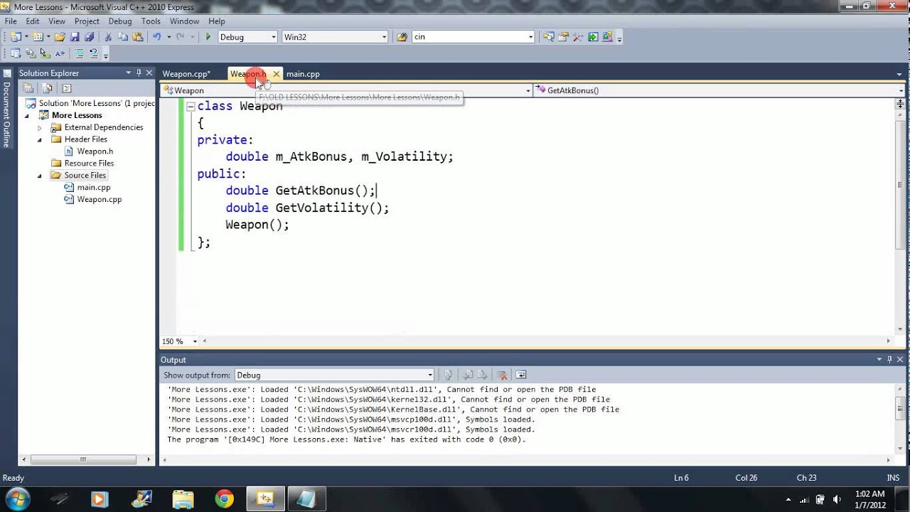 Lesson 65: Class Declaration & Implementation. Beginning Programming with Visual Studio C++ 2010