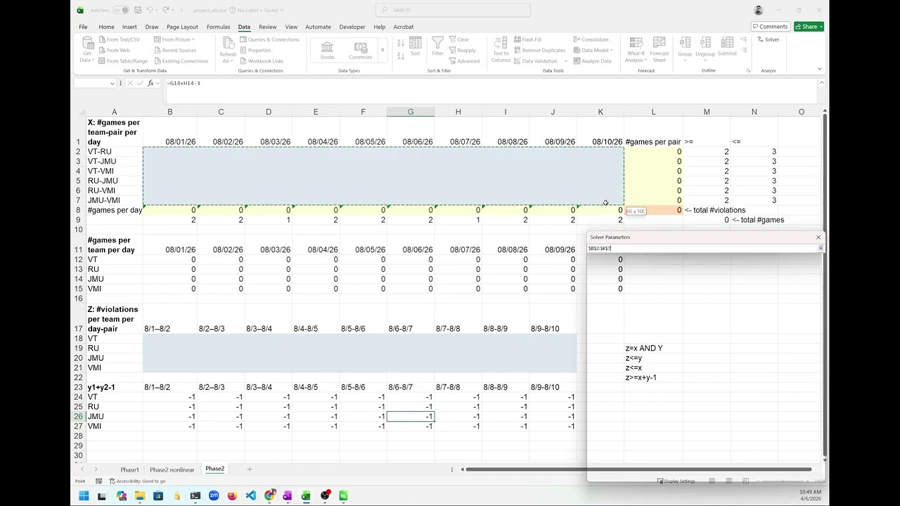 BIT2406 - 26SP Project Phase 2 Excel Solver Linear