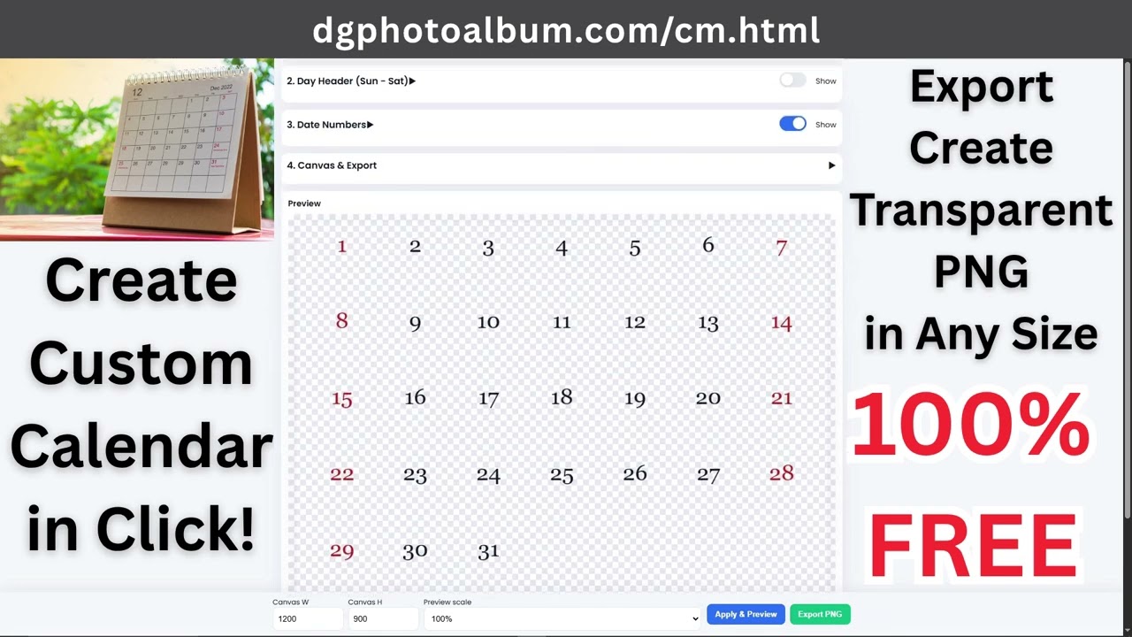 Design & Download Calendar PNGs | Online Month-Year Calendar PNG Generator Maker (Free Tool)