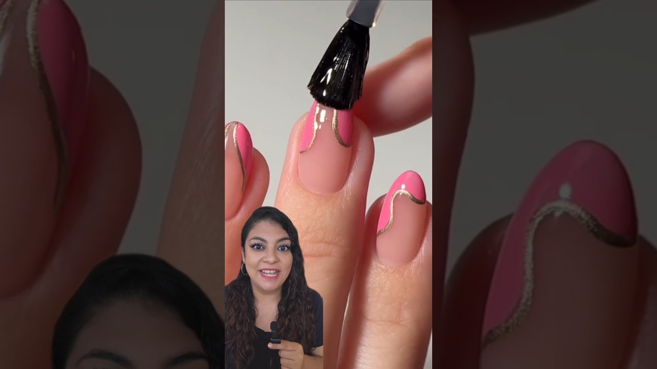 ✨IRREGULAR PINK AND GOLD FRENCH NAILS✨ #nailart #frenchnails #nails2025