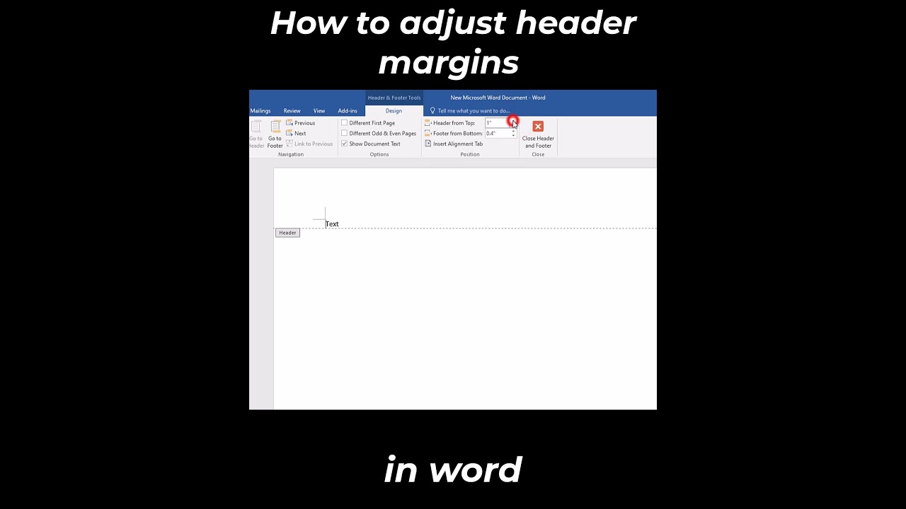 How to adjust header margins in word