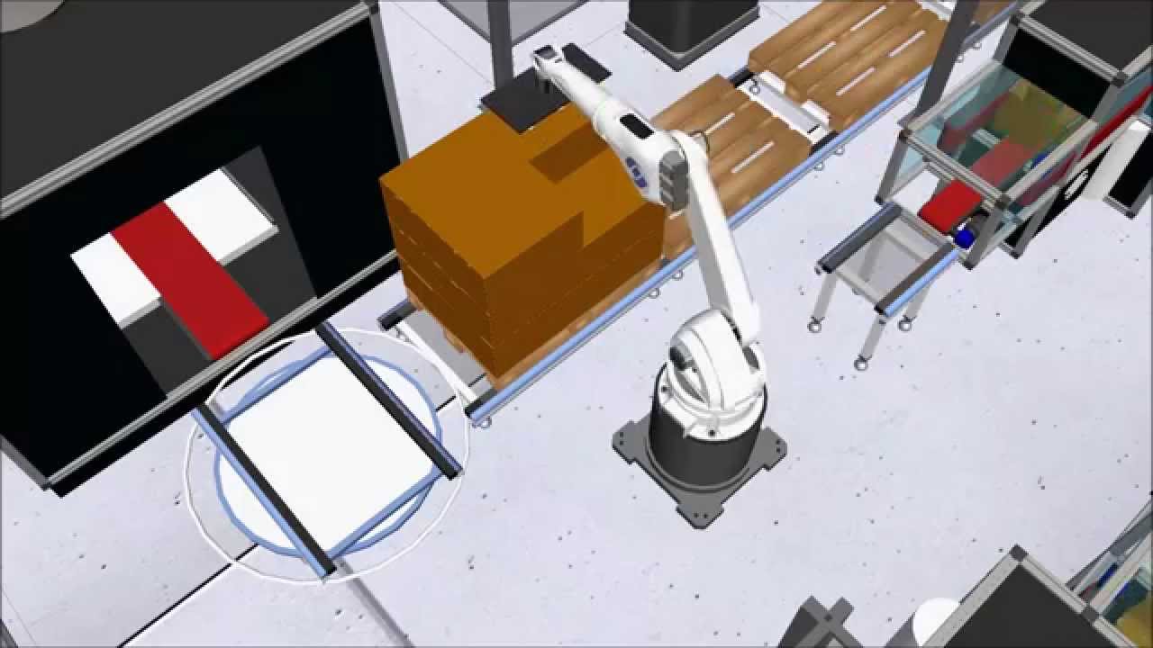 Robot palletizing and packaging simulation