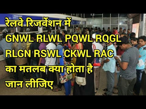 What is meaning of GNWL,RLWL,PQWL,RLGN,RSWL,CKWL,RAC RQGL in railway reservation