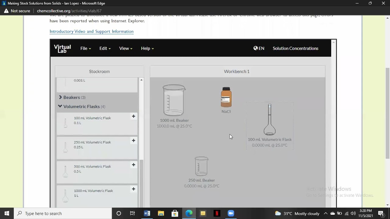 Making solutions from a solid (ChemCollectiveLab)