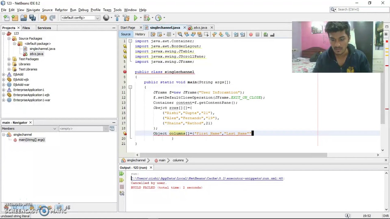 Creating Table using Java with JFRAME,JTABLE(GUI)