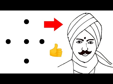 Turn 5 dots into Mahakavi bharathiyar drawing - How to draw tamil poet bharathiyar drawing easy