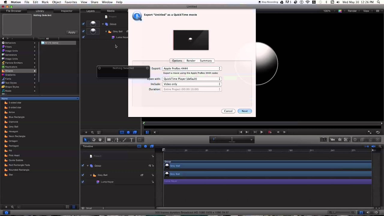Export Motion 5 project with alpha background