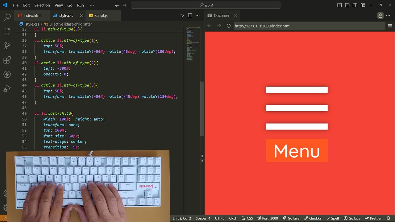ASMR Coding|Transforming Menu Icon| HTML CSS JS| No Talking