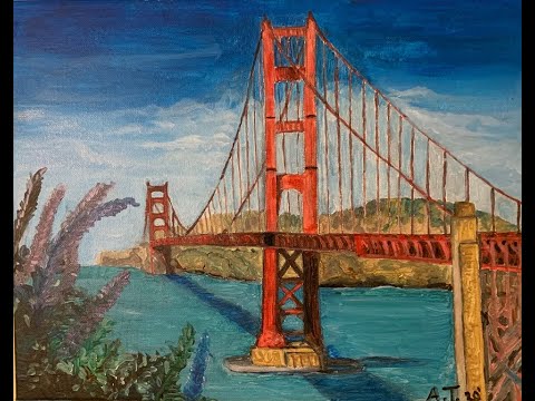 Painting tutorial of the Golden Gate Bridge in San Francisco