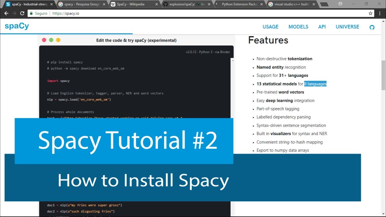 PYTHON NATURAL LANGUAGE PROCESSING #2 - HOW TO INSTALL SPACY