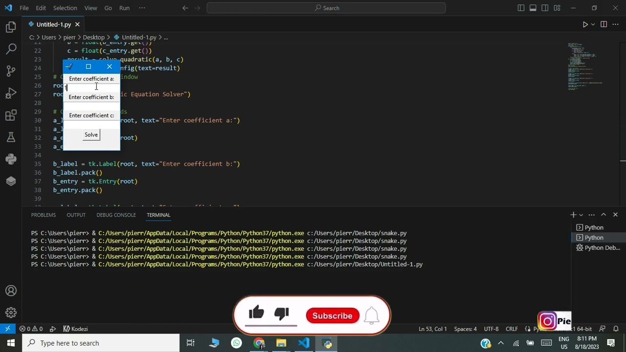 Build a Quadratic Equation Solver GUI with Python and Tkinter | Step-by-Step Tutorial