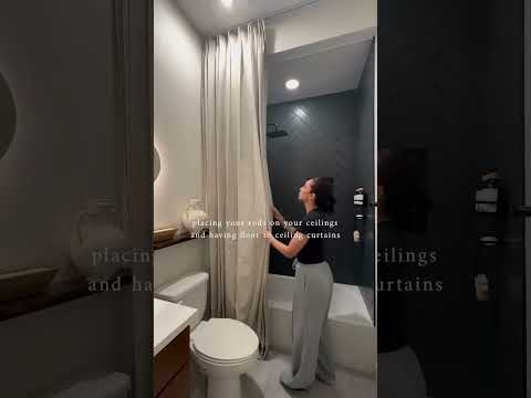 Floor to ceiling linen curtains to elevate your bathroom. 🫧 #shorts #highend #twopagescurtains
