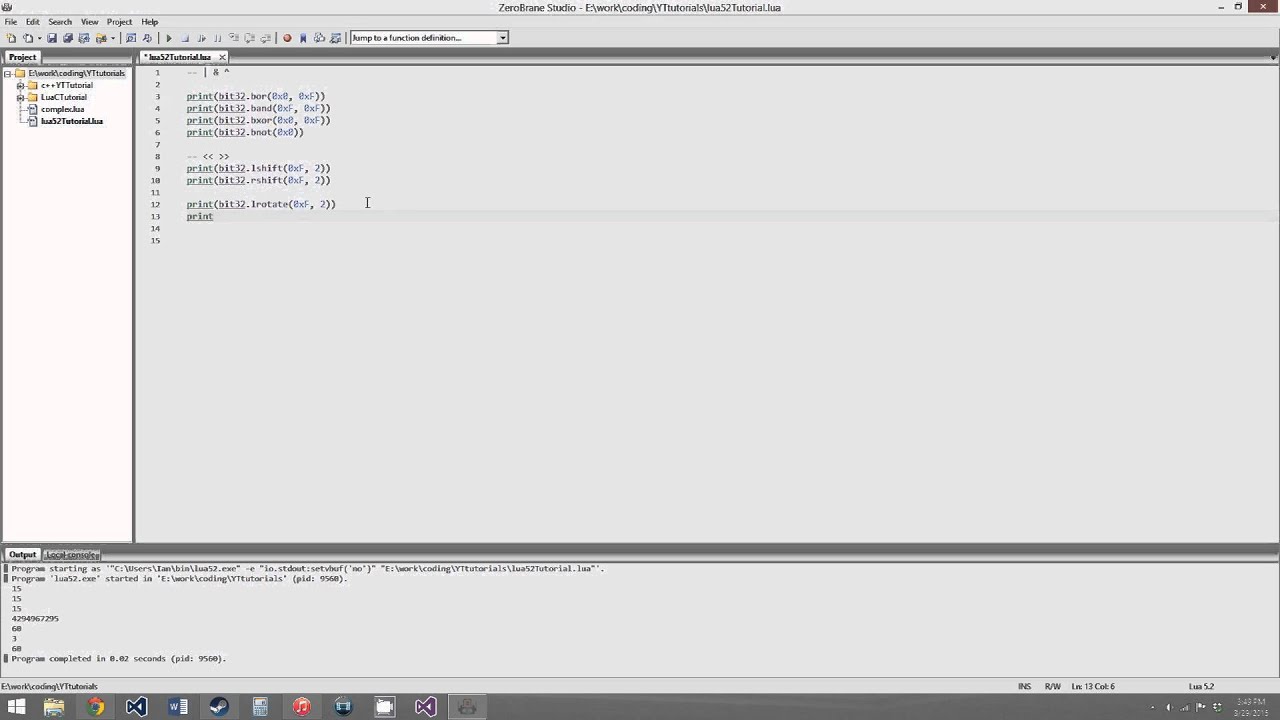 Lua 5.2 Tutorial 19: The Bitwise Library